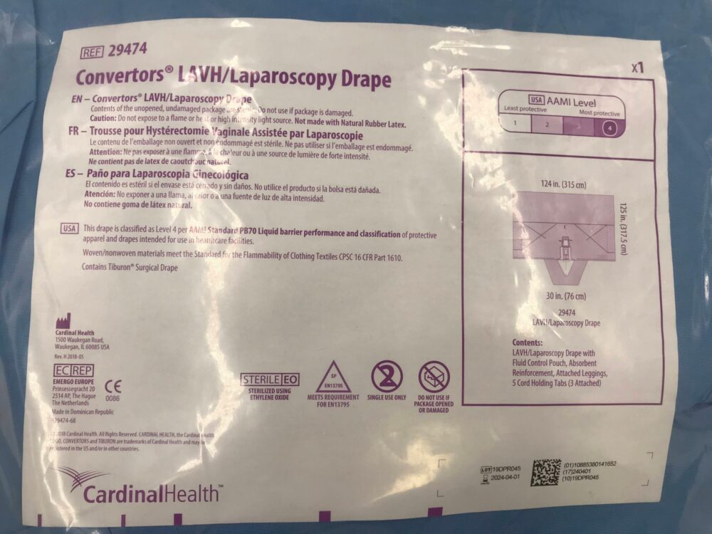 CARDINAL HEALTH 29474 Convertors LAVH/Laparoscopy Drape AAMI Level 4 ...