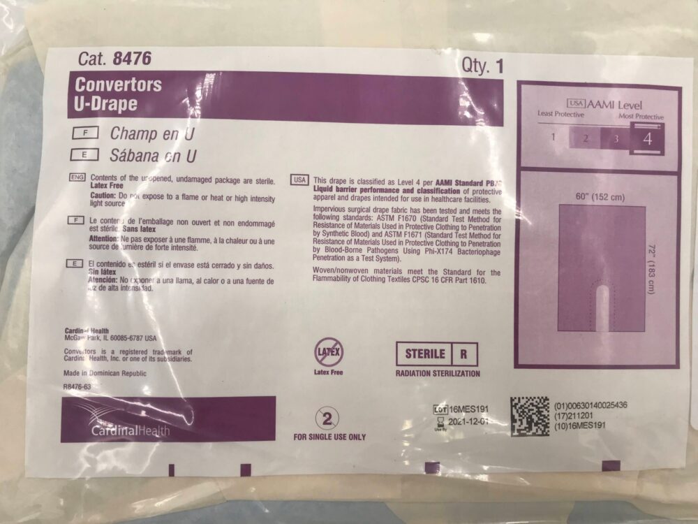 CARDINAL HEALTH 8476 Convertors U-Drape AAMI Level 4, 60x72in (X) - GB ...
