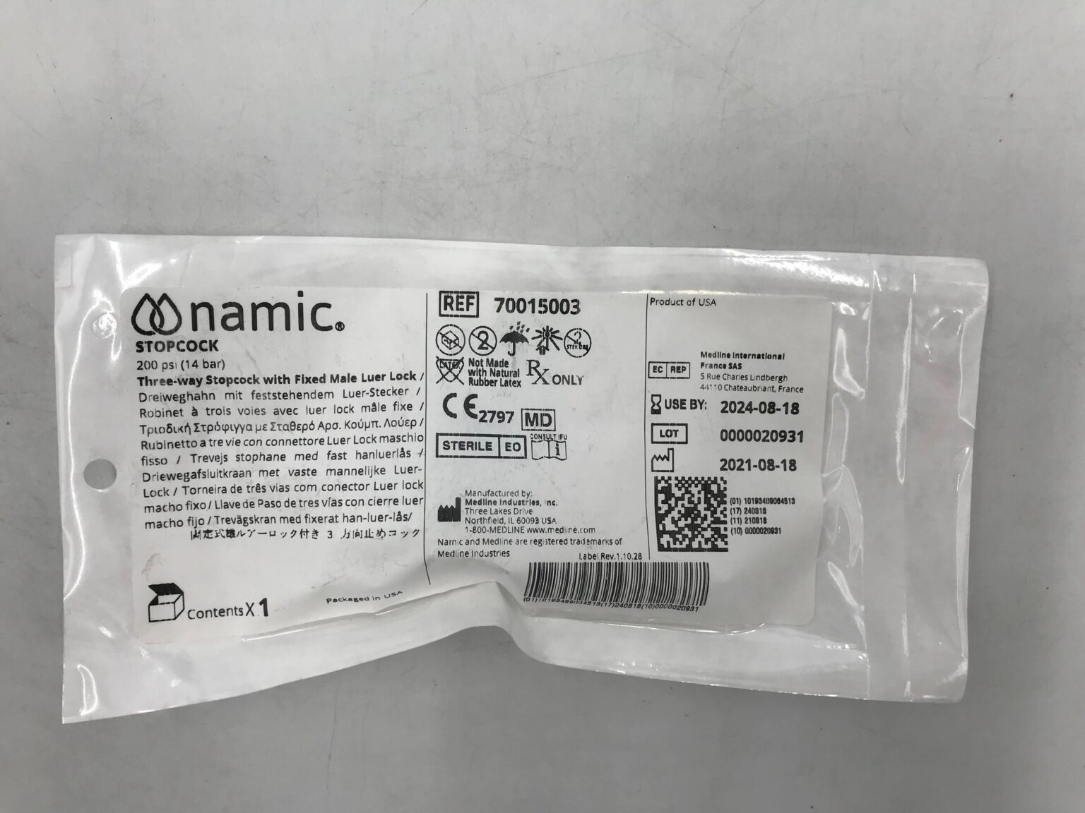 MEDLINE 70015003 Namic Three-Way StopCock w/ Fixed Male Luer Lock ...