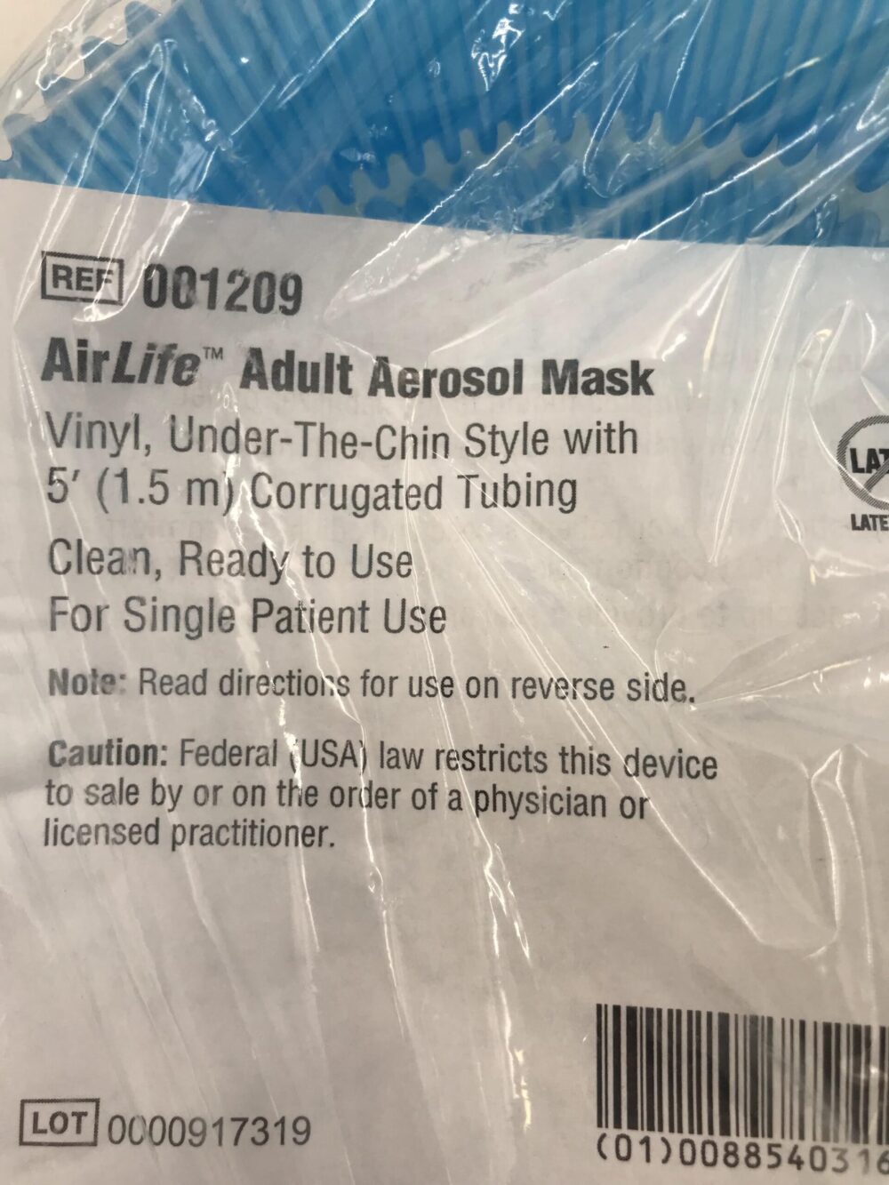 CareFusion 001209 AirLife Adult Aerosol Mask with 5' Corrugated Tubing ...