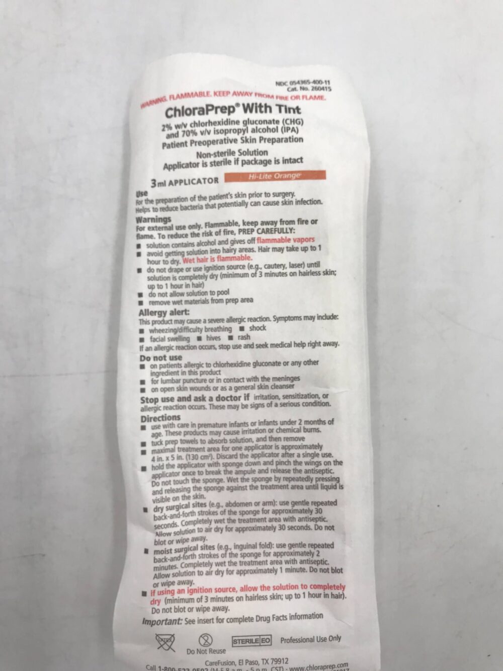 CareFusion 260415 ChloraPrep with Tint 3ml Applicator Hi-Lite Orange (20/Bag) (X) - GB TECH USA