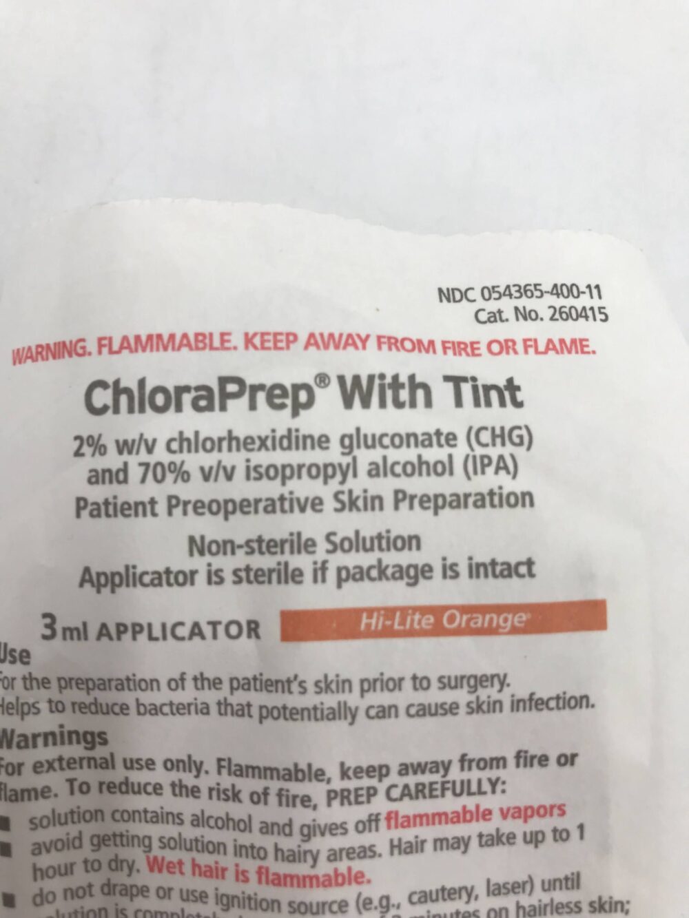 CareFusion 260415 ChloraPrep with Tint 3ml Applicator Hi-Lite Orange ...