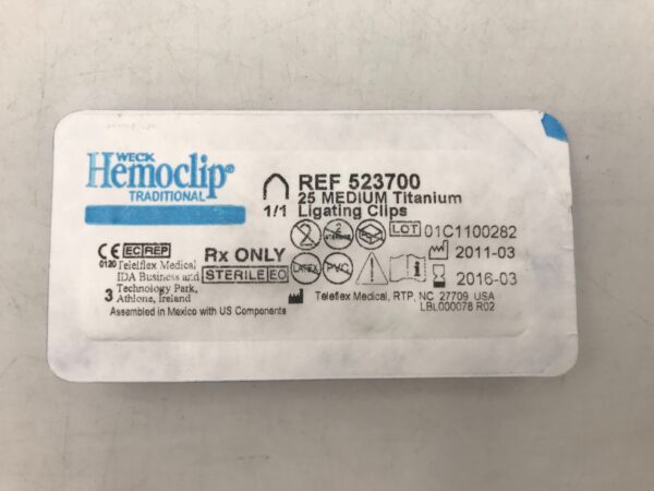 TELEFLEX 523700 Weck Hemoclip 25 Medium Titanium Ligating Clips (X ...