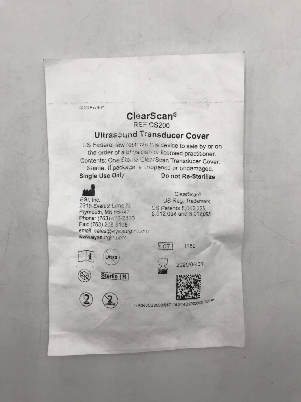 ESI INC CS200 ClearScan Ultrasound Transducer Cover (X) - GB TECH USA