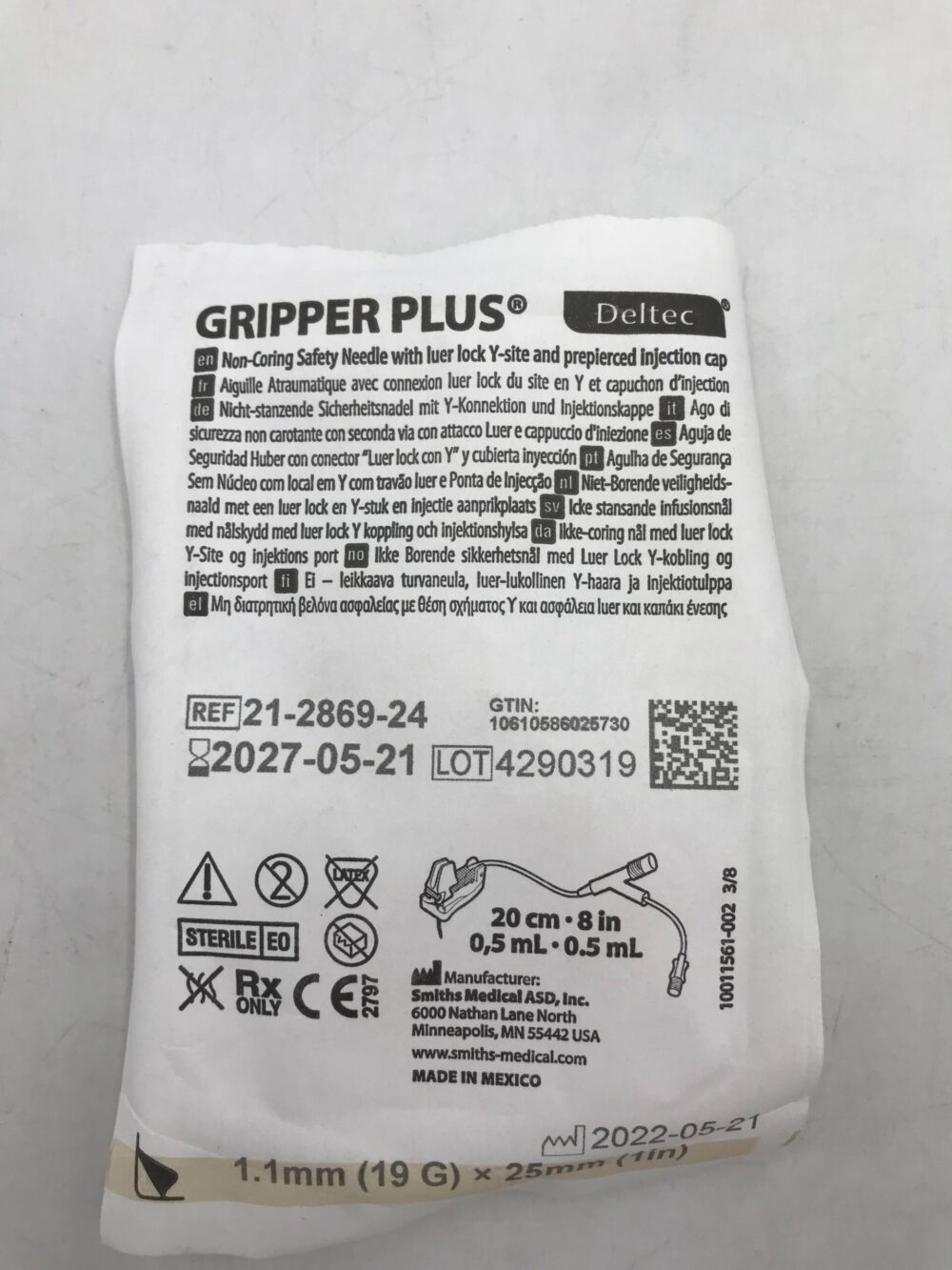 Smiths Medical 21-2869-24 Gripper Plus Deltec Non-Coring Safety Needle ...