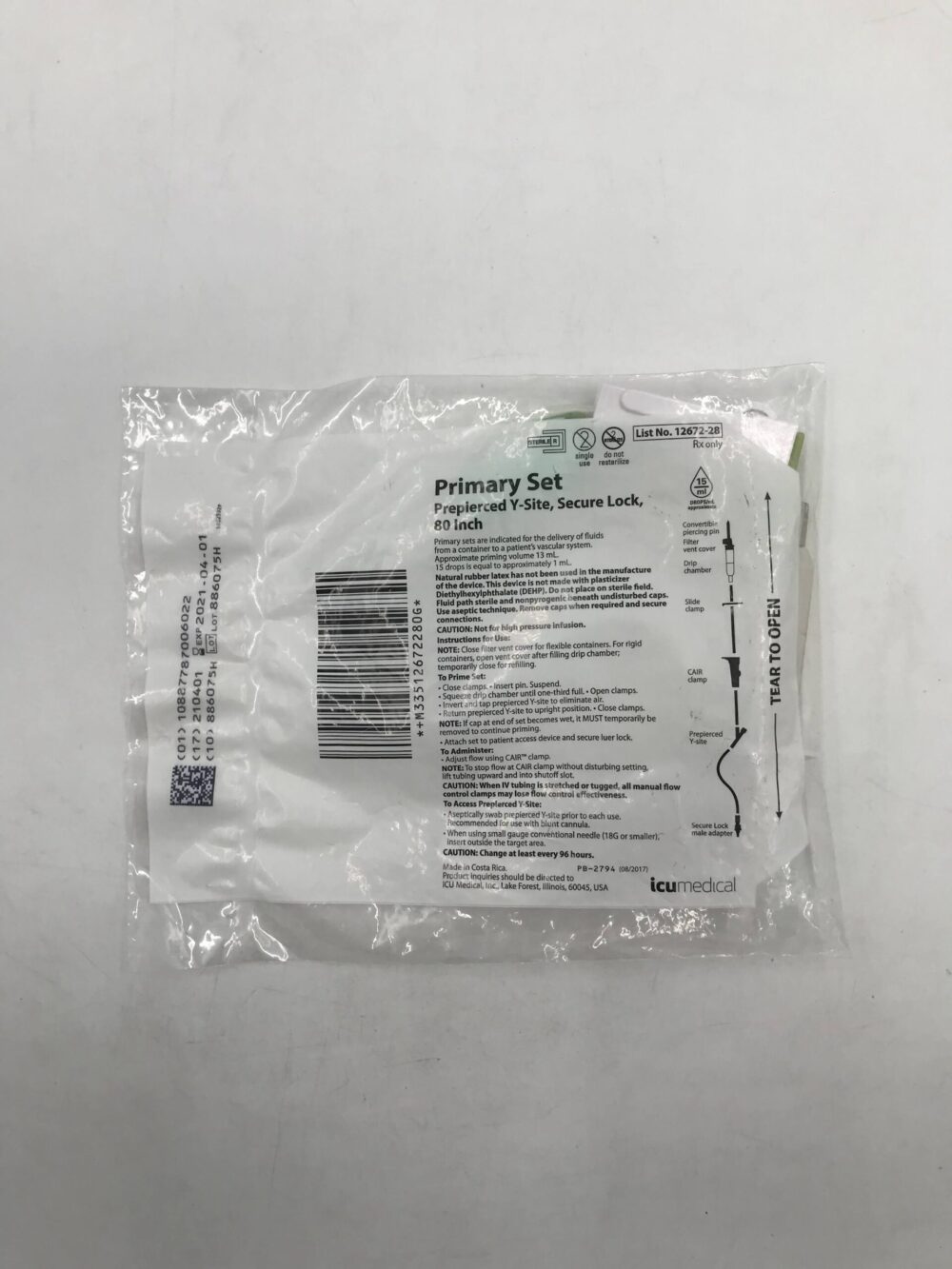 ICU Medical 12672-28 Primary Set Prepierced Y-Site Secure Lock 80inch ...