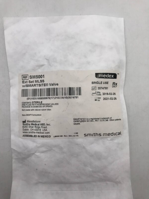Smiths Medical SM5001 Medex Ext Set MLSS w/SmartSite Valve (X) – GB ...