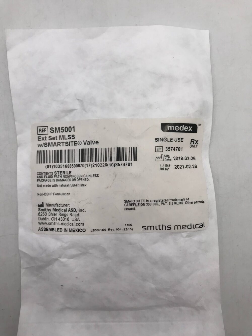 Smiths Medical SM5001 Medex Ext Set MLSS w/SmartSite Valve (X) - GB ...