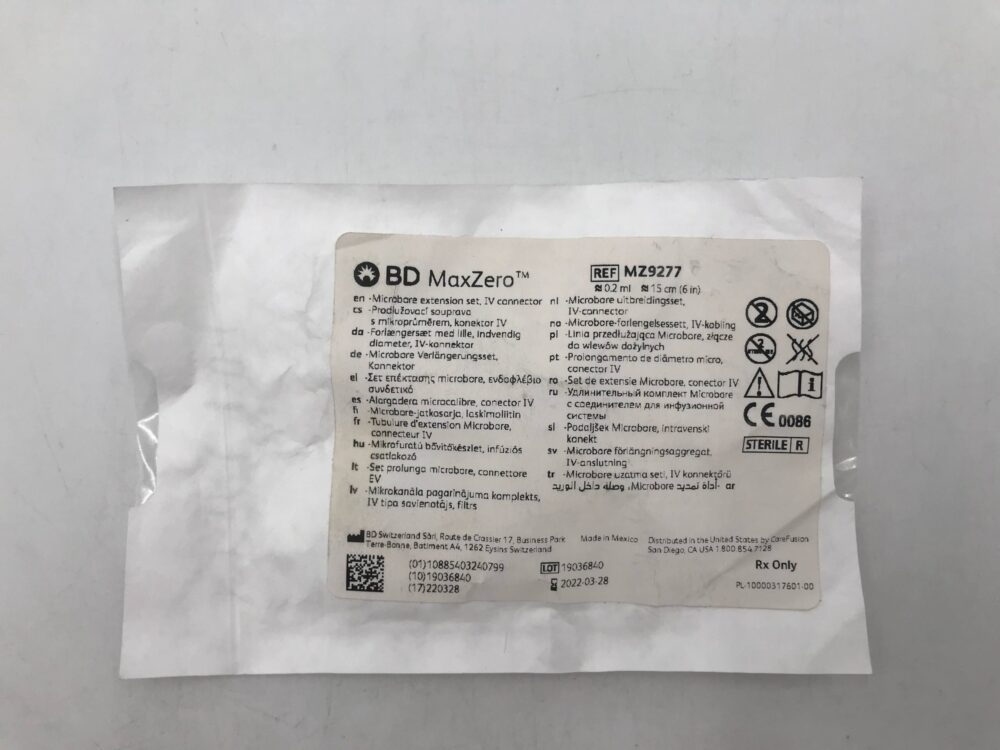 BD MZ9277 MaxZero Microbore Extension Set IV Connector ≈0.2ml ≈15cm ...