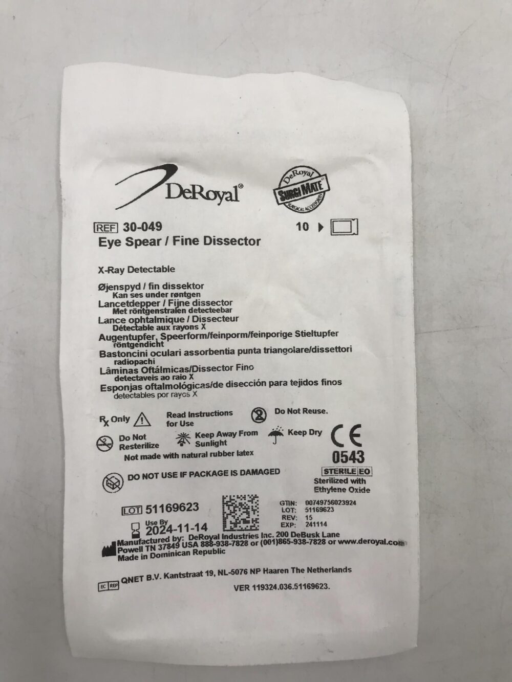 DeRoyal 30-049 Eye Spear / Fine Dissector X-Ray Detectable 10/Package ...