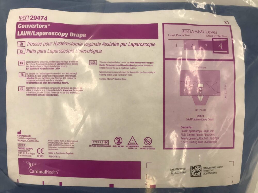 CARDINAL HEALTH 29474 Convertors LAVH/Laparoscopy Drape AAMI Level 4 ...