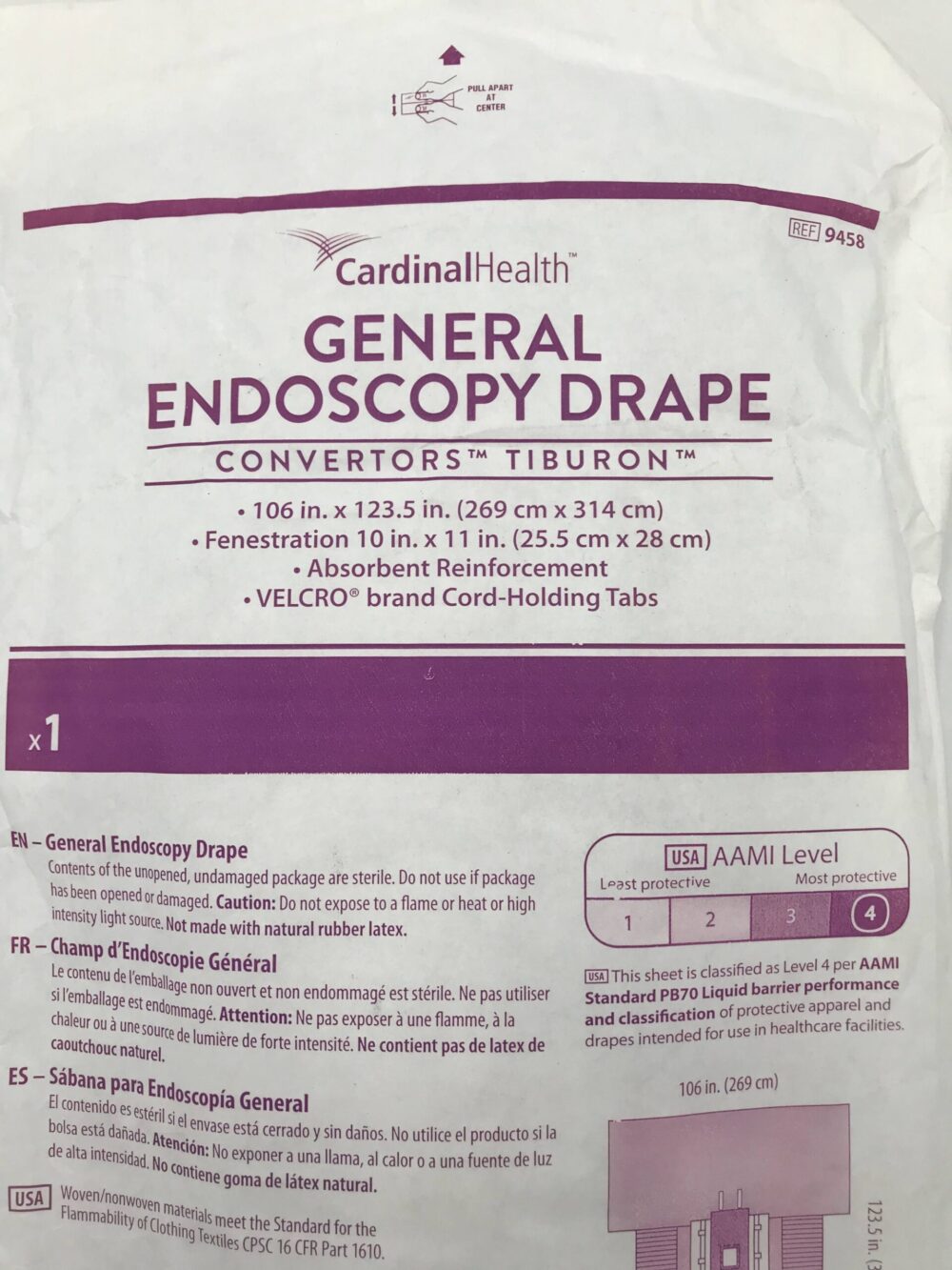 CARDINAL HEALTH 9458 Convertors Tiburon General Endoscopy Drape 106 x ...