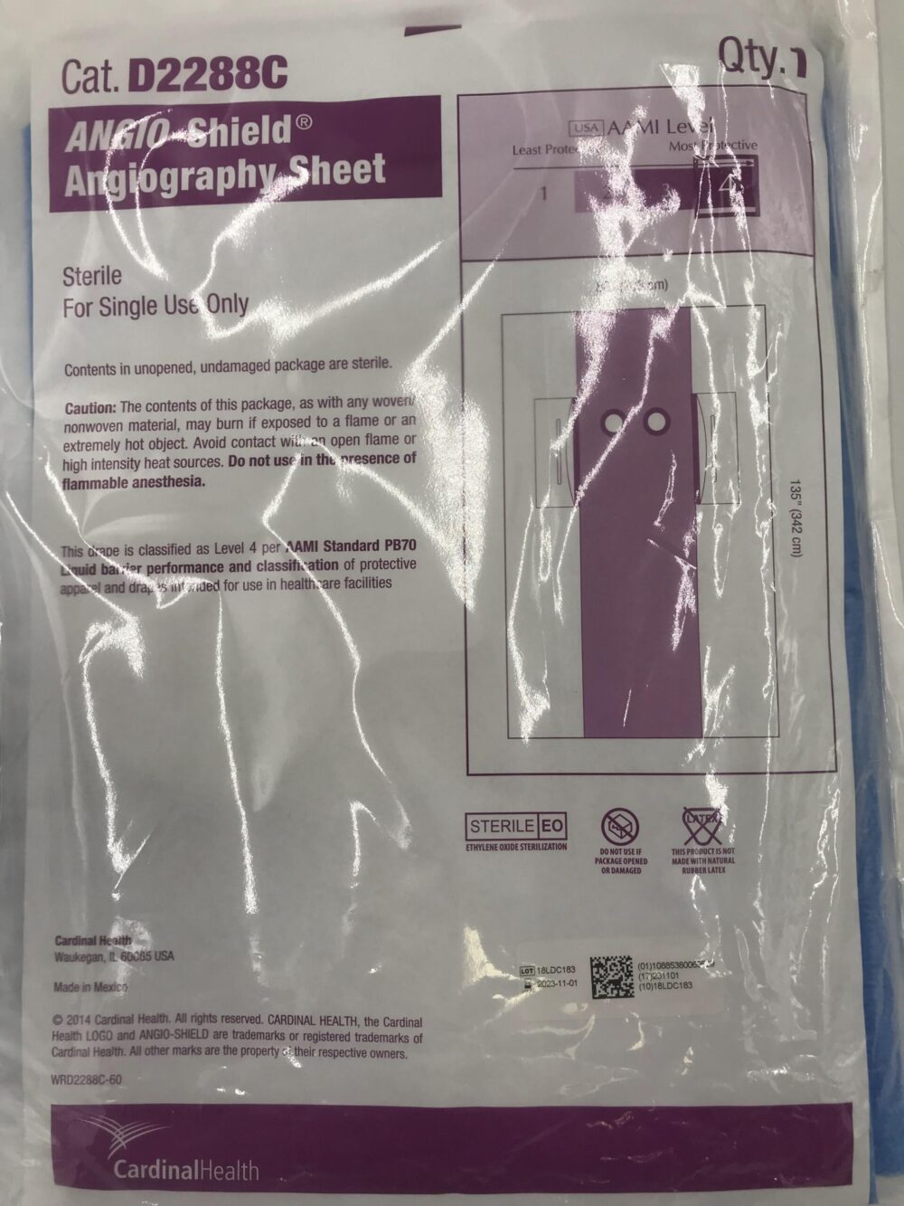 CARDINAL HEALTH D2288C Angio-Shield Angiography Sheet AAMI Level 4 ...