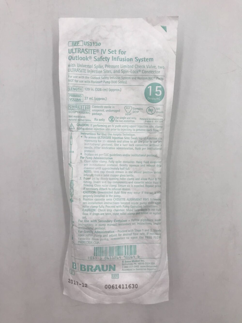 Braun US3130 Ultrasite IV Set for Outlook Safety Infusion System 15 ...