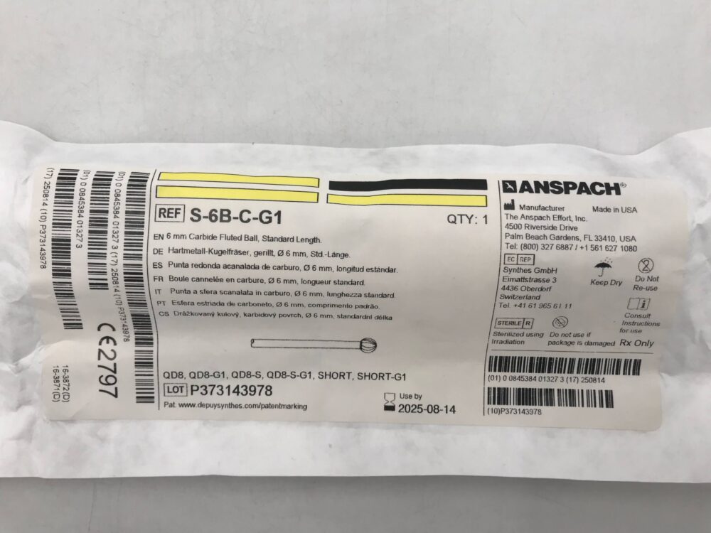 Anspach S-6B-C-G1 Carbide Fluted Ball Standard Length 6mm - GB TECH USA