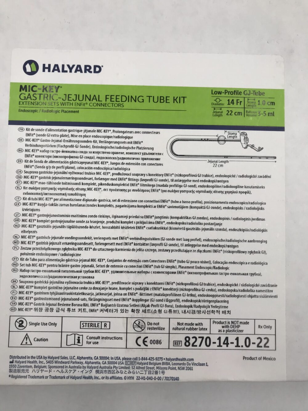 Halyard 8270-14-1.0-22 Mic-Key* Gastric-Jejunal Feeding Tube Kit Low-Profile GJ-Tube 14Fr (X ...