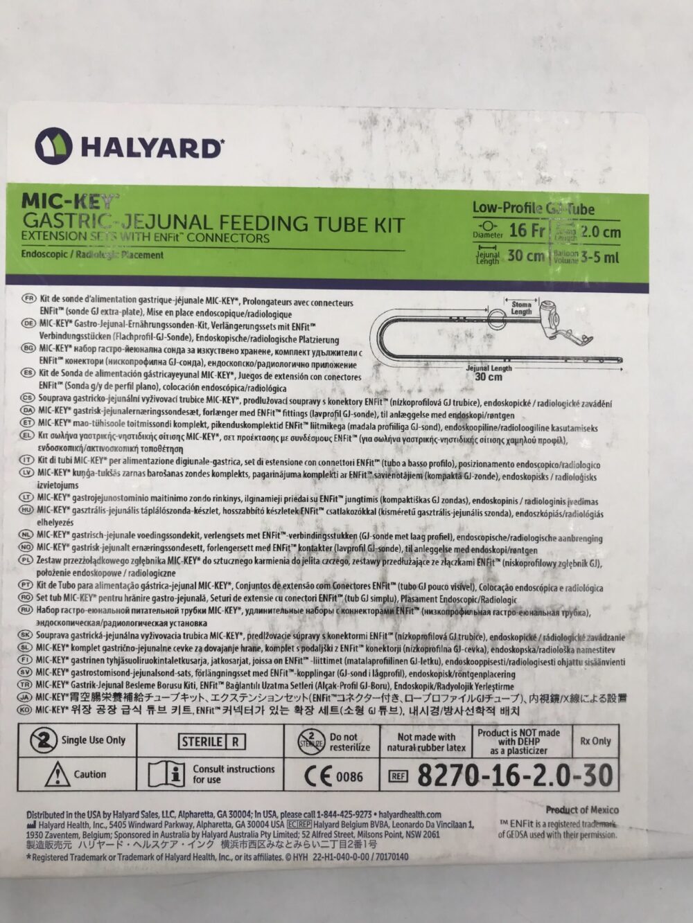 Halyard 8270-16-2.0-30 Mic-Key* Gastric-Jejunal Feeding Tube Kit Low ...