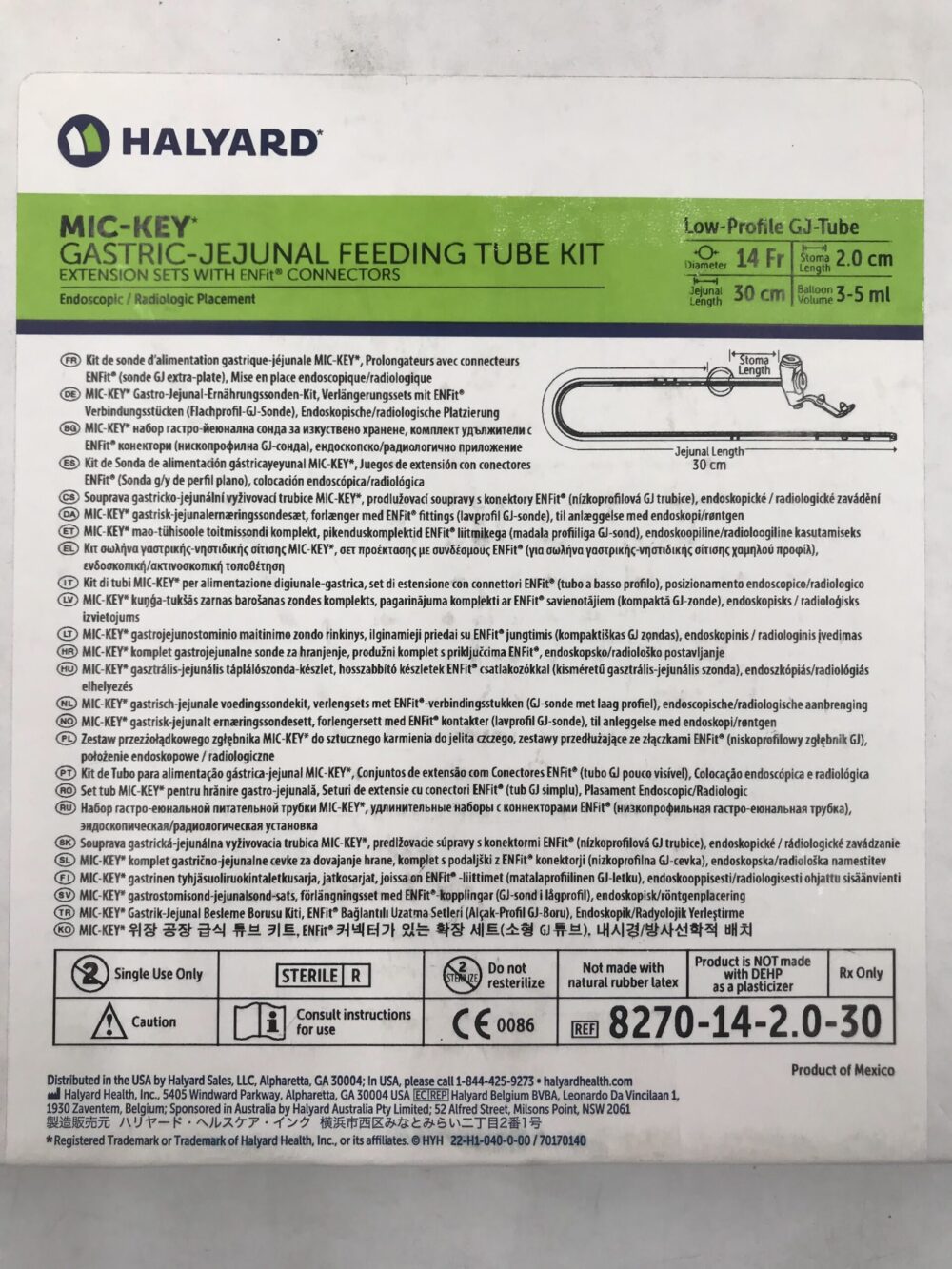 Halyard 8270-14-2.0-30 Mic-Key* Gastric-Jejunal Feeding Tube Kit Low ...