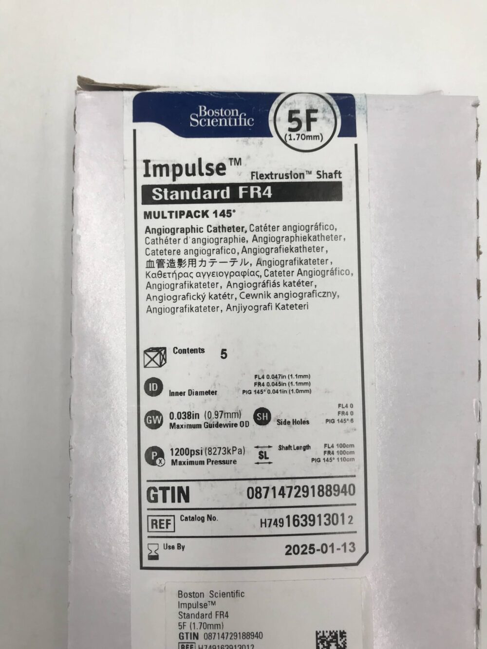 Boston Scientific 16391301 Impulse Flextrusion Shaft Standard FR4 Multipack 145° Angiographic ...