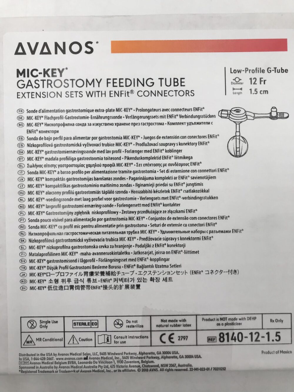 Avanos 8140-12-1.5 Mic-Key* Gastrostomy Feeding Tube Extension Sets ...