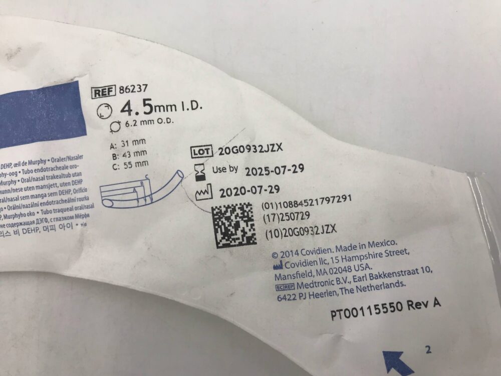 Covidien 86237 Shiley Oral/Nasal Tracheal Tube Cuffless 4.5mm I.D. 6 ...