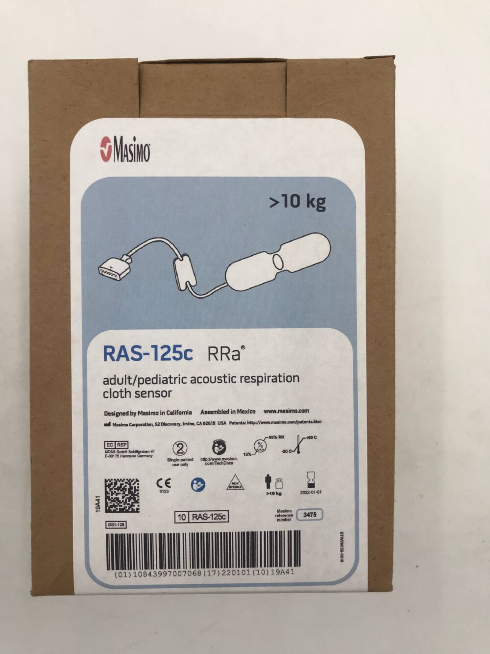 MASIMO 3475 RAS-125c Adult/Pediatric Acoustic Respiration Cloth Sensor ...