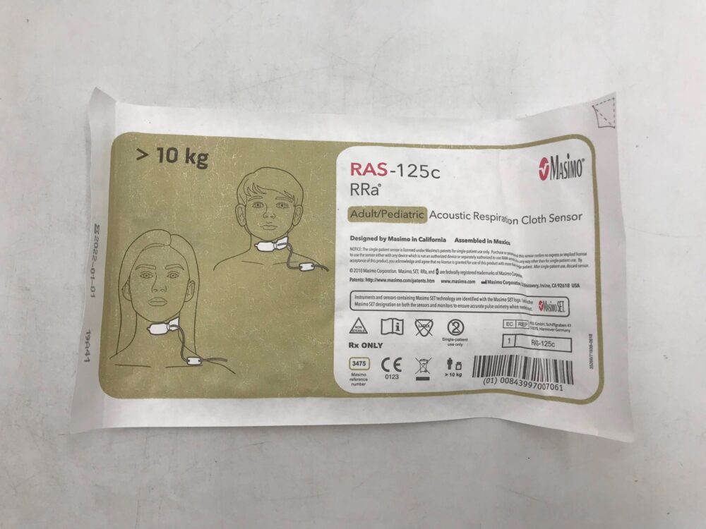 MASIMO 3475 RAS-125c Adult/Pediatric Acoustic Respiration Cloth Sensor ...