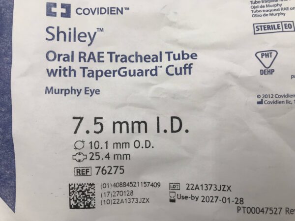 Covidien 76275 Shiley Oral RAE Tracheal Tube with TaperGuard Cuff ...