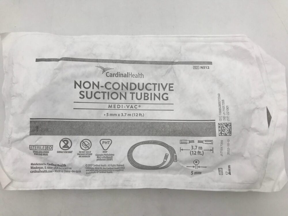 CARDINAL N512 Medi-Vac Non-Conductive Suction Tube 5mm x 3.7mm (12ft.) (X) - GB TECH USA