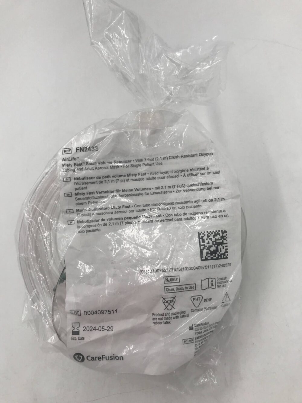 CAREFUSION FN2433 AirLife Misty Fast Small Volume Nebulizer w/7ft Cursh ...