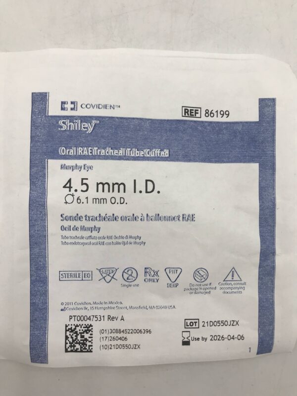 Covidien 86199 Shiley Oral RAE Tracheal Tube Cuffed Murphy Eye 4.5mm I ...