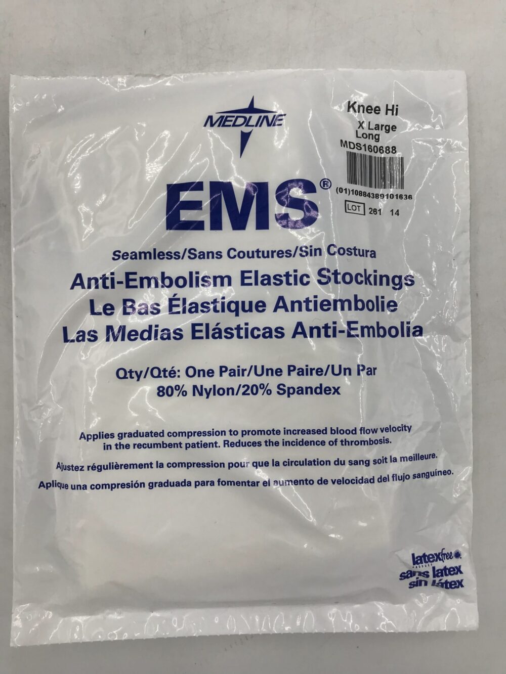 Medline MDS160688 EMS Anti-Embolism Elastic Stockings Knee Hi X Large ...