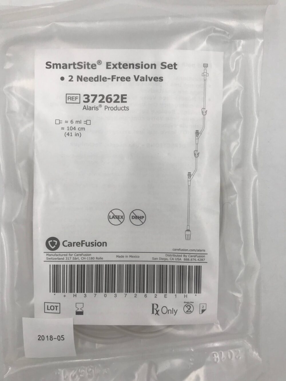CAREFUSION 37262E SmartSite Extension Set, 2 Needle-Free Valves ≈6ml ...