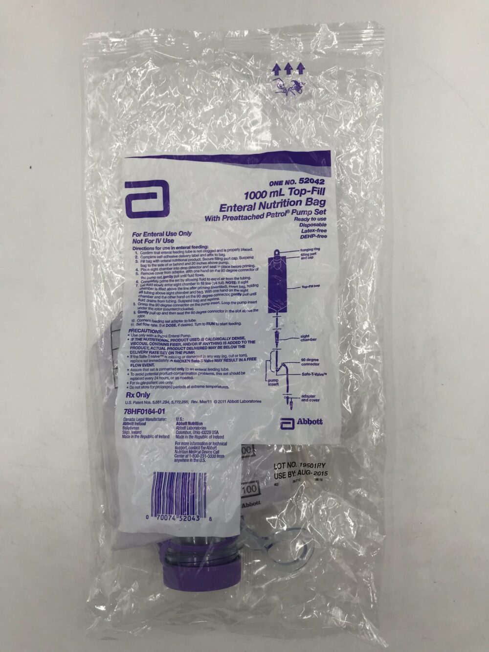 Abbot 52042 Enteral Nutrition Bag with Preattached Patrol Pump Set ...