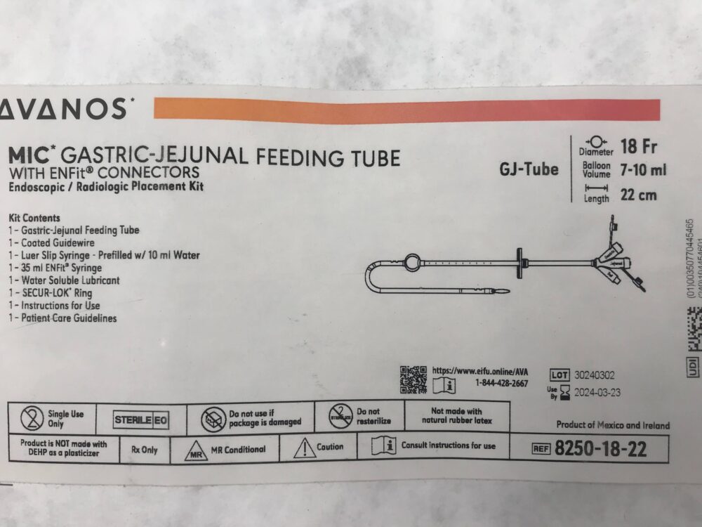 Avanos 8250-18-22 MIC Gastric-Jejunal Feeding Tube With ENFit ...