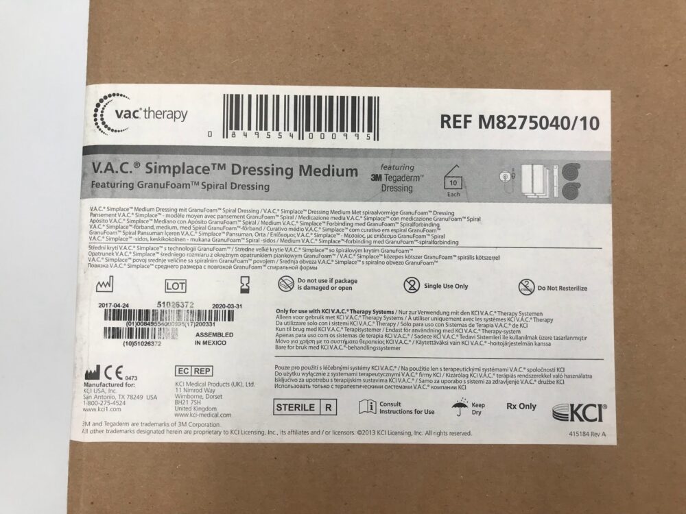 KCI M8275040/10 V.A.C. Simplace Dressing, Medium (10/Case)(X) - GB TECH USA