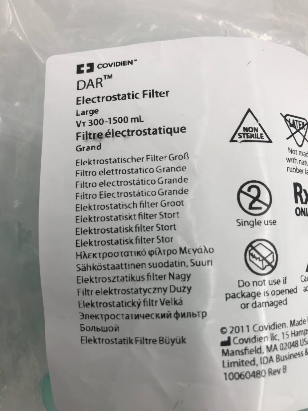 Covidien 350U5865 DAR Electrostatic Filter Large Vt 300-1500mL (X) - GB ...