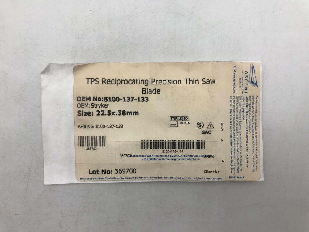 STRYKER 5100-137-133 TPS Reciprocating Precision This Saw Blade 22 ...