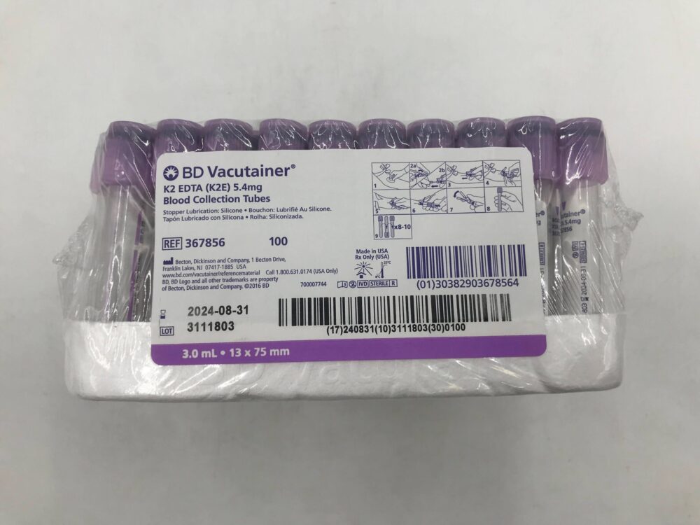 BD 367856 Vacutainer K2 EDTA 5.4mg Blood Collection Tubes (100/Pkg ...