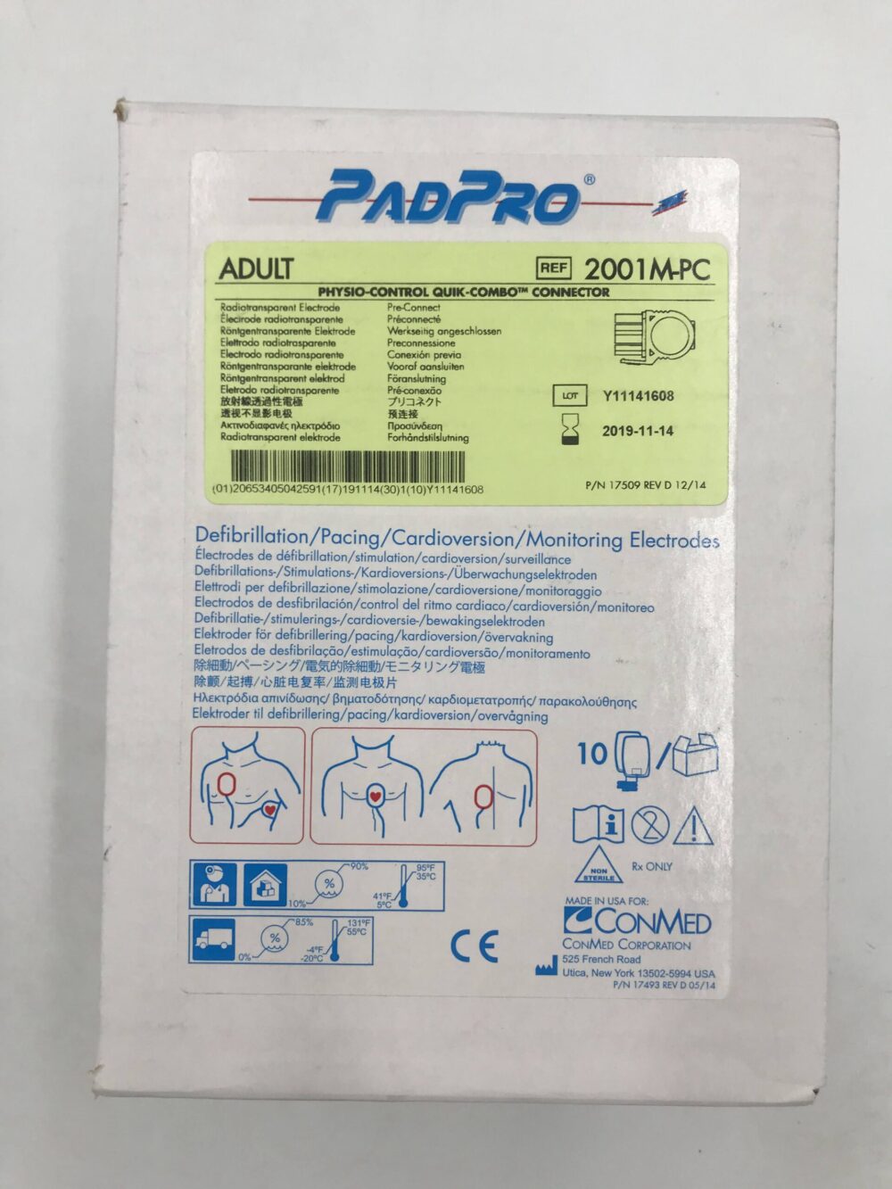 ConMed 2001M-PC PadPro Adult Physio-Control Quick-Combo Connector Radiotransparent Electrode (10 ...