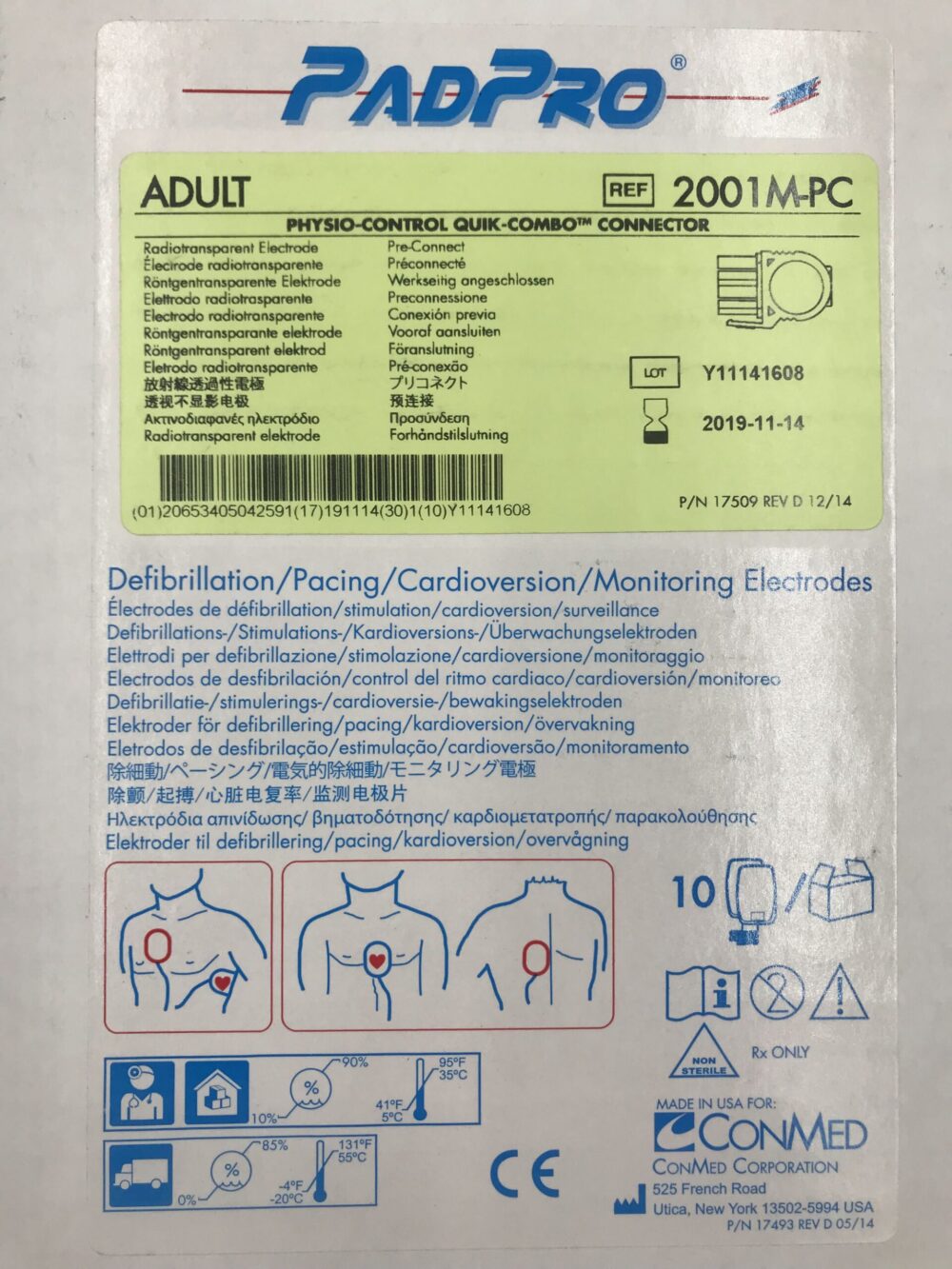 ConMed 2001M-PC PadPro Adult Physio-Control Quick-Combo Connector ...