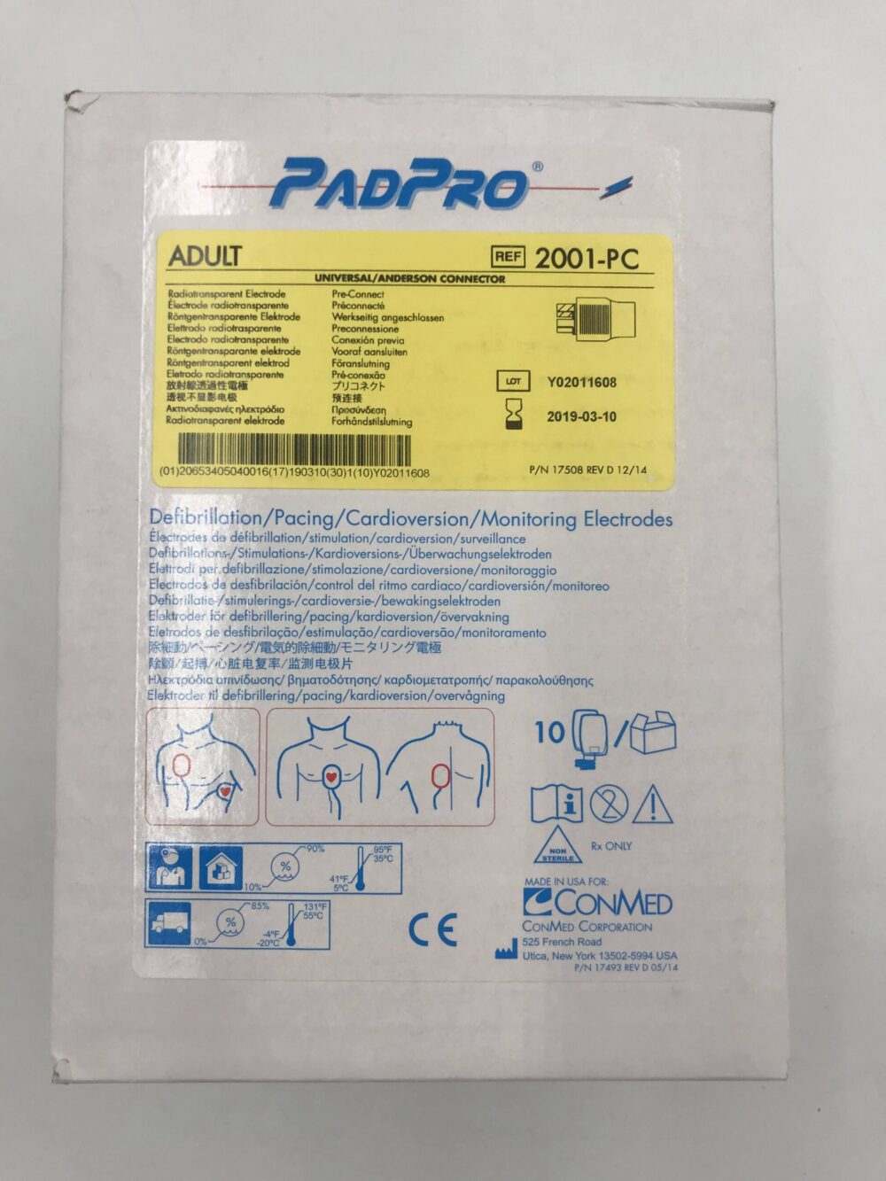 CONMED 2001-PC PadPro Adult Universal/Anderson Connector Radiotransparent Electrode (10/Box)(X ...