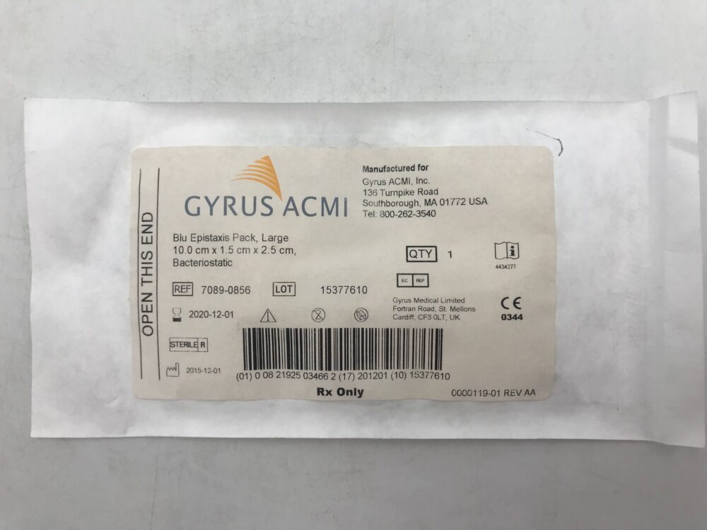 Gyrus ACMI 7089-0856 Blu Epistaxis Pack Large 10.0cm x 1.5cm x 2.5cm ...