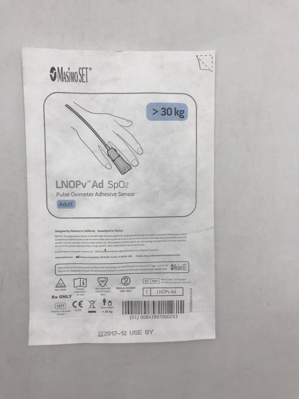 MASIMO 1277 LNOPv Ad SpO2 Pulse Oximeter Adhesive Senor Adult >30kg(X) - GB TECH USA