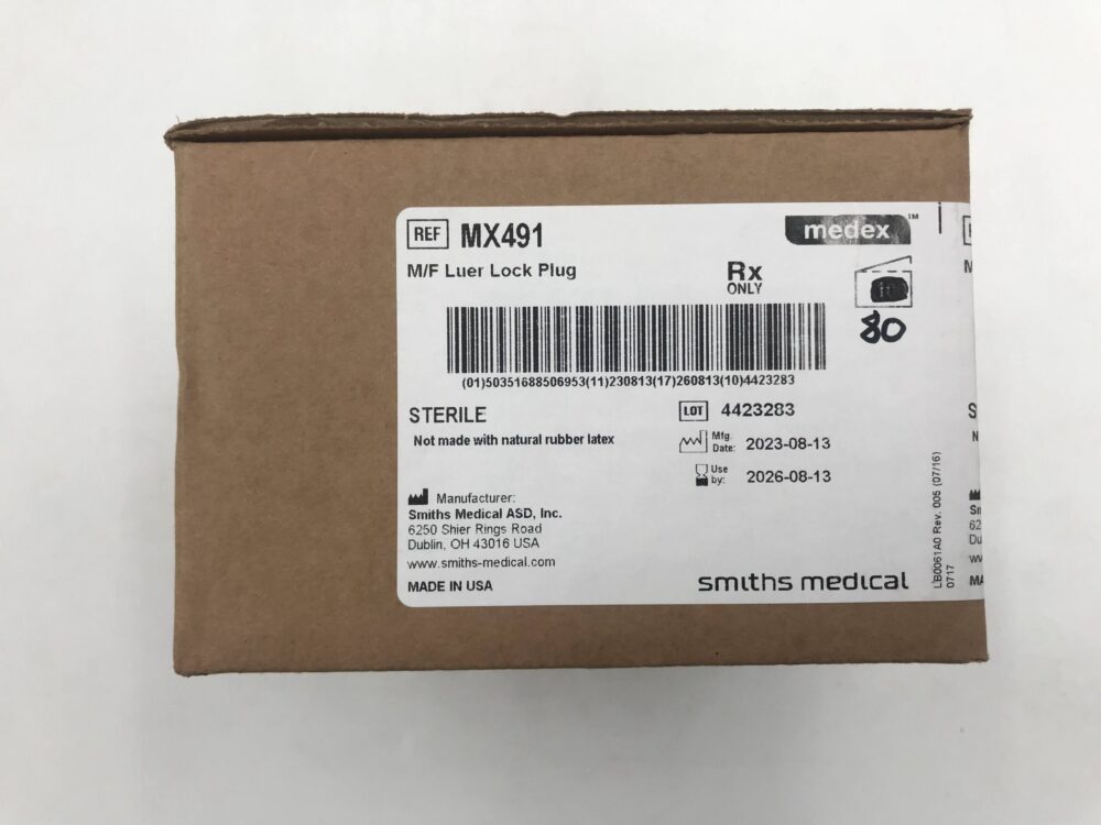 Smiths Medical MX491 M/F Luer Lock Plug (80/Box) - GB TECH USA
