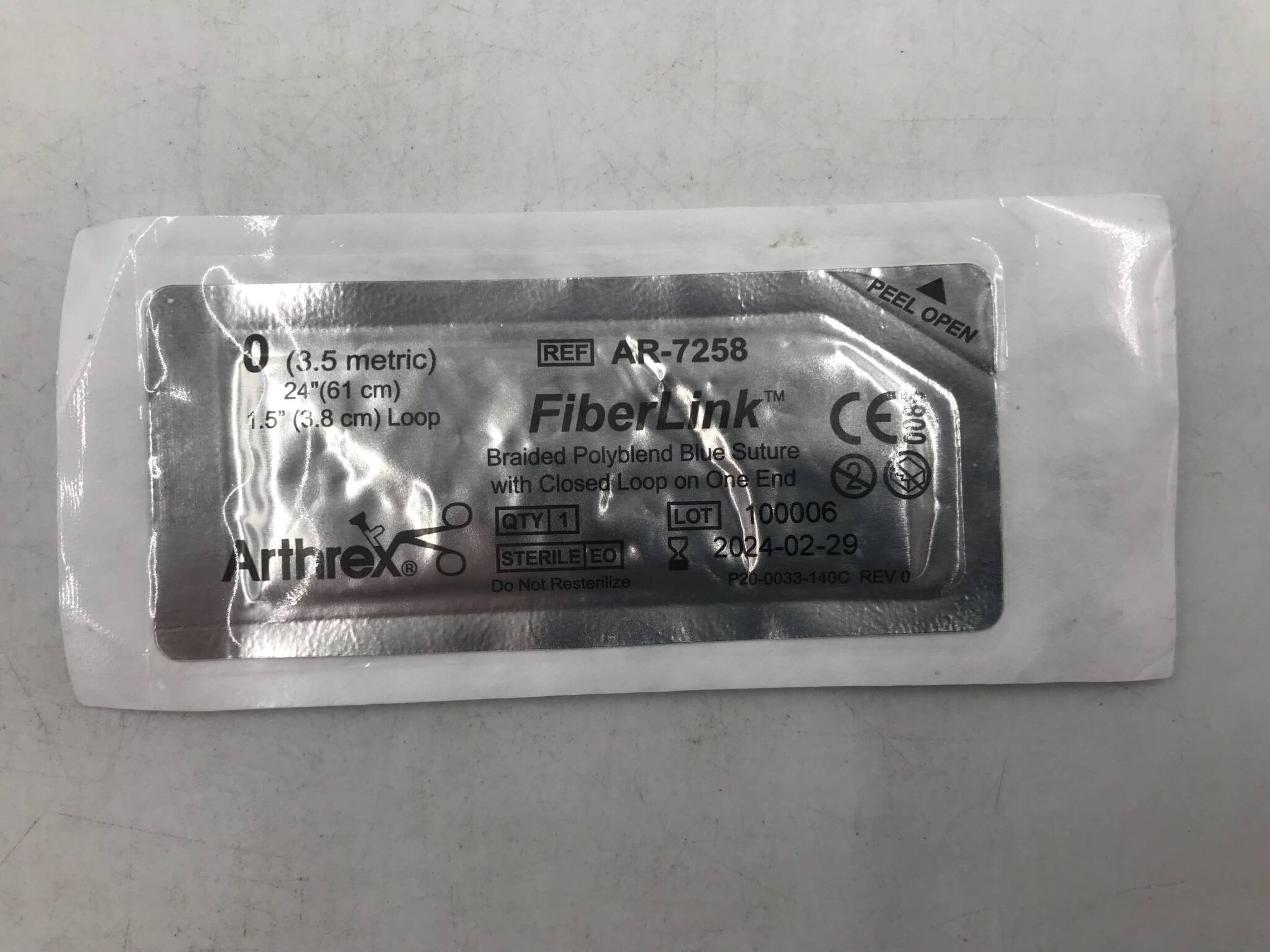 ARTHREX AR-7258 FiberLink Braided Polyblend Blue Suture w/Closed Loop ...