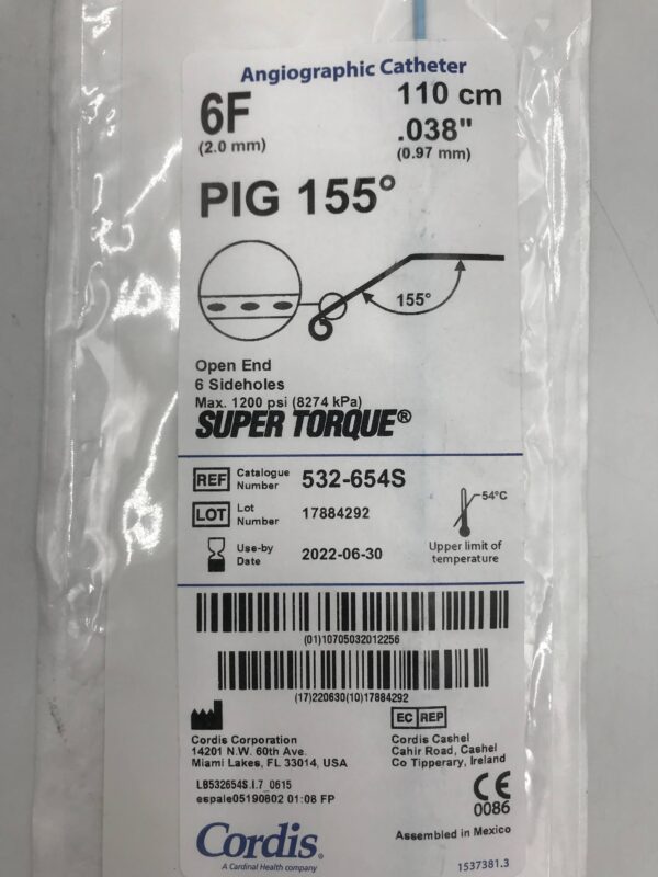 Cordis 532-654S Super Torque Pig 155° Angiographic Catheter 6F 110cm (X) - GB TECH USA