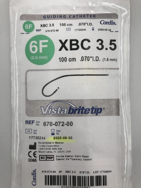 Cordis 670-072-00 Vista Britetip XBC 3.5 Guiding Catheter 6F 100cm (X) - GB TECH USA