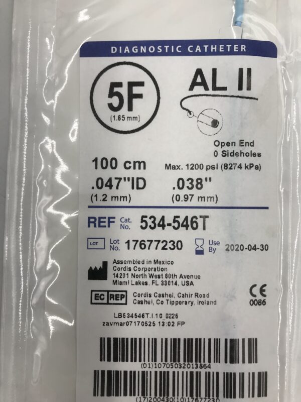Cordis 534-546T Infiniti Thrulumen AL II Diagnostic Catheter 5F 100cm ...