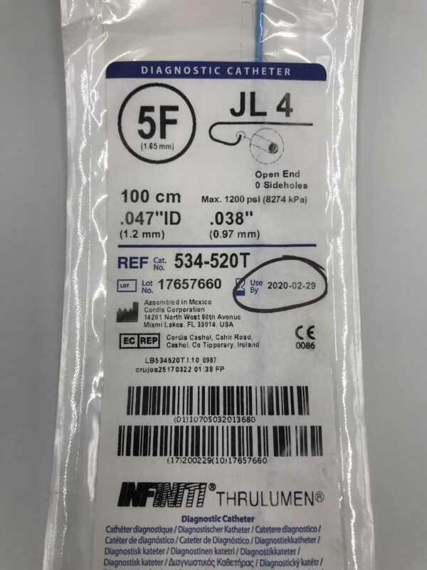 Cordis 534-520T Infiniti Thrulumen JL 4 Diagnostic Catheter 6F 100cm (X ...